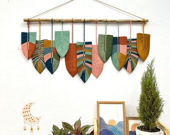 Large Boho Mixed Color Macrame Leaves Wall Hanging, Colorful Wall ...