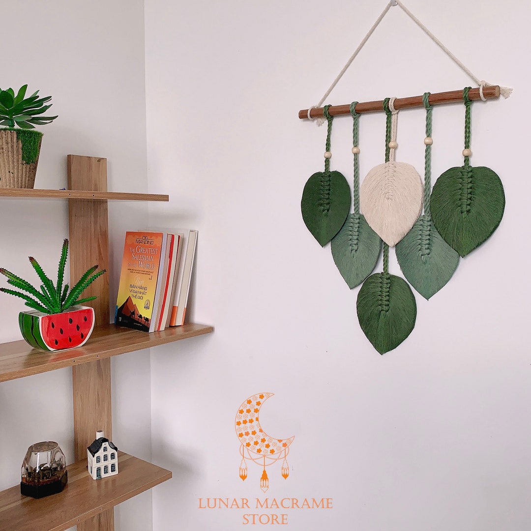 Green Leaf Monstera Macrame Wall Hanging, Boho Leaf Macrame Wall Hanging, Gift for Mom, Macrame ...