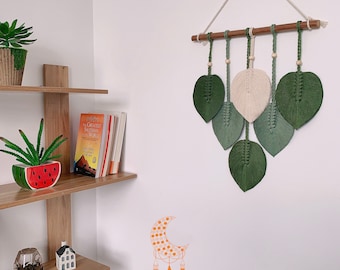 Green Leaf Monstera Macrame Wall Hanging, Boho Leaf Macrame Headboard ...