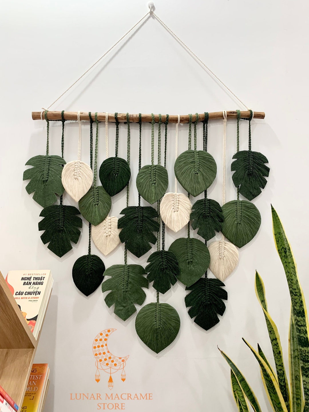 Green Leaf Monstera Macrame Wall Hanging, Boho Leaf Macrame Headboard, Gift for Mom, Large Green ...