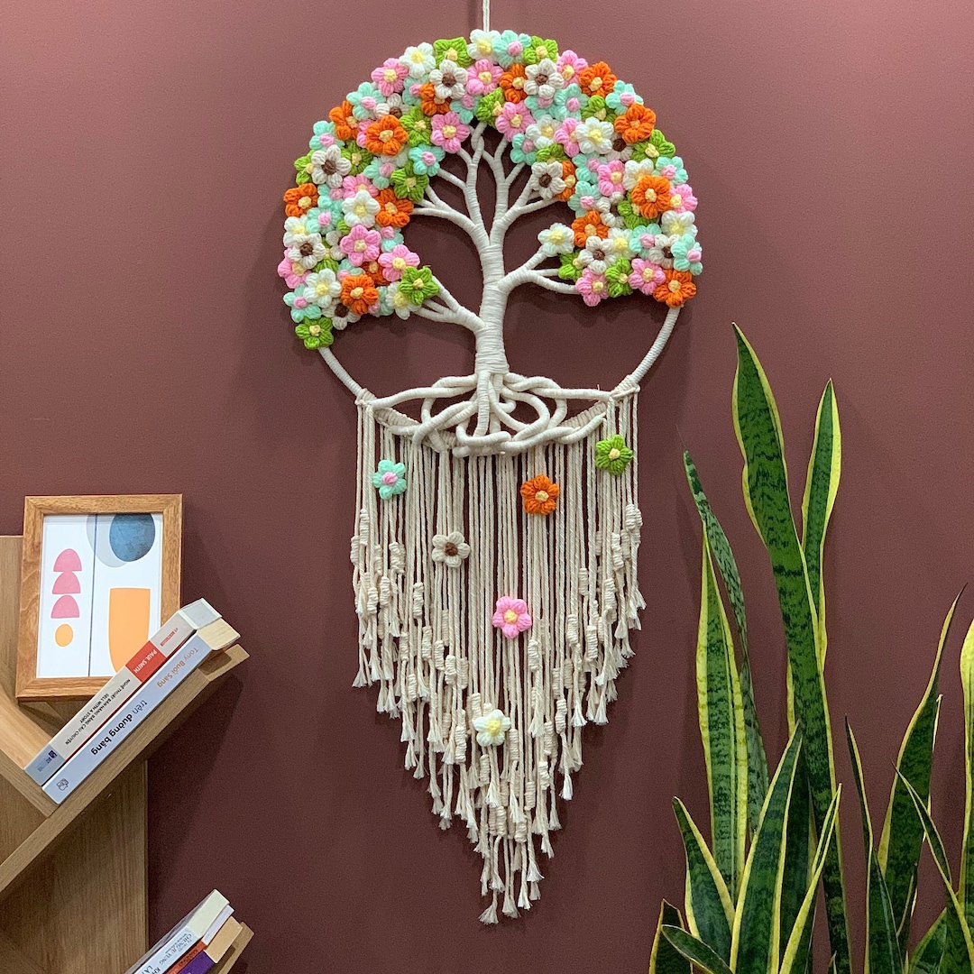 Flower Tree of Life Dreamcatcher Wall Hanging, Boho Macrame Decor ...