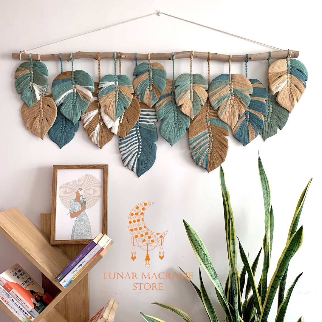 Large Boho Mixed Color Macrame Leaves Wall Hanging, Colorful Wall ...