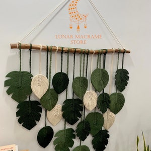Green Leaf Monstera Macrame Wall Hanging, Boho Leaf Macrame Headboard ...