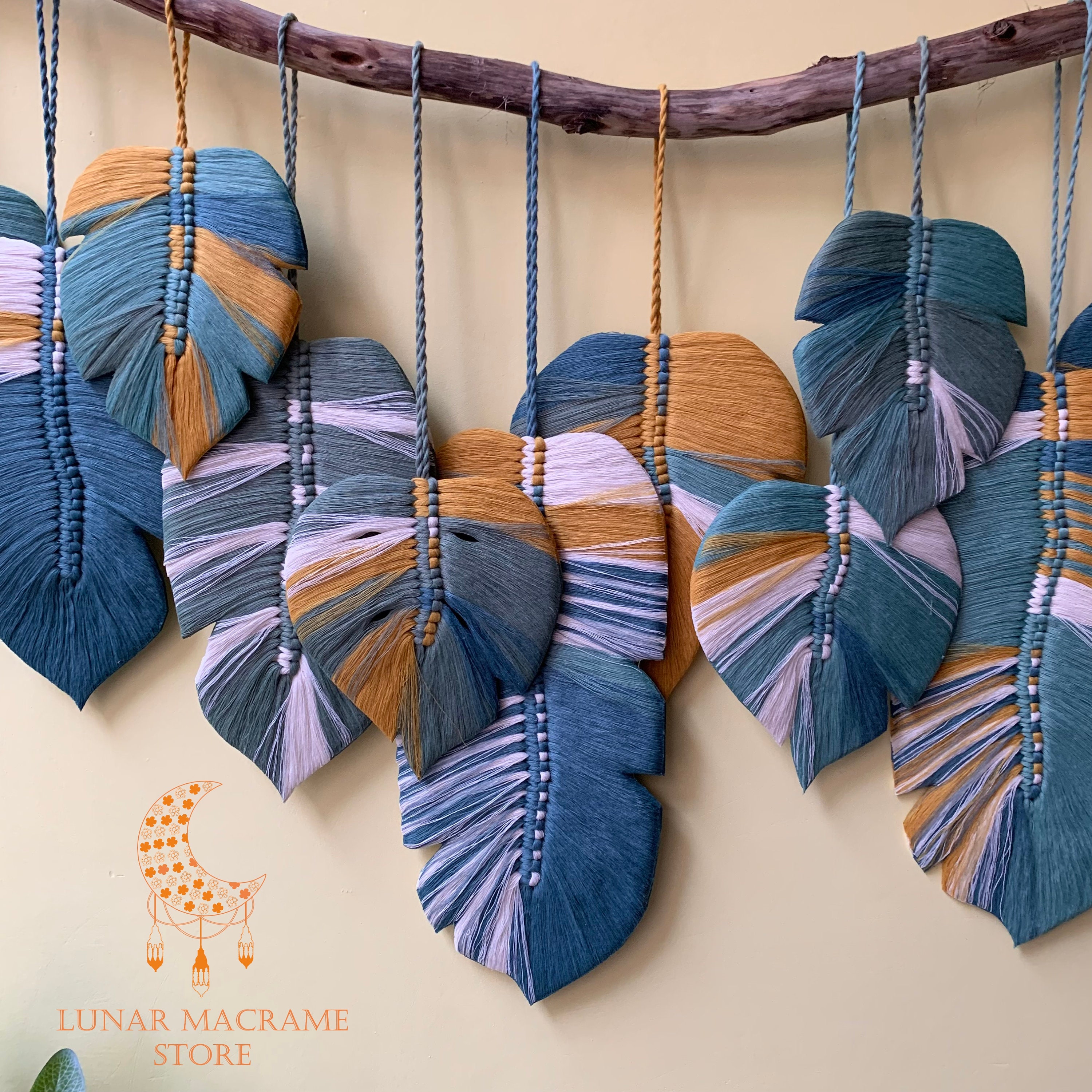 Large Boho Mixed Color Macrame Leaves Wall Hanging, Colorful Wall ...