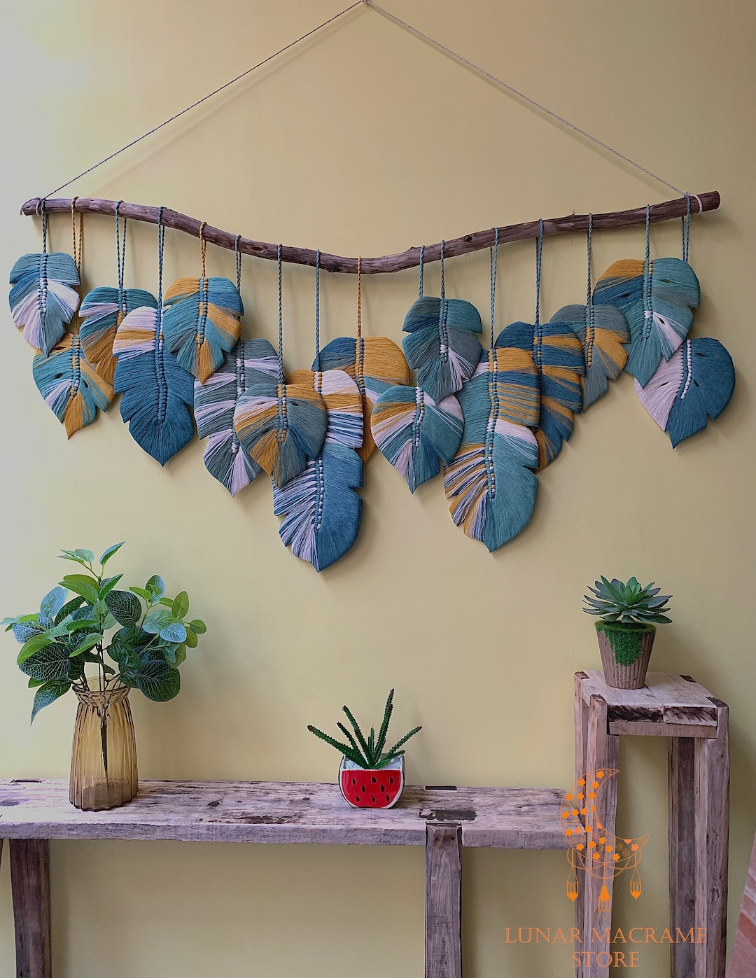Large Boho Mixed Color Macrame Leaves Wall Hanging, Colorful Wall ...