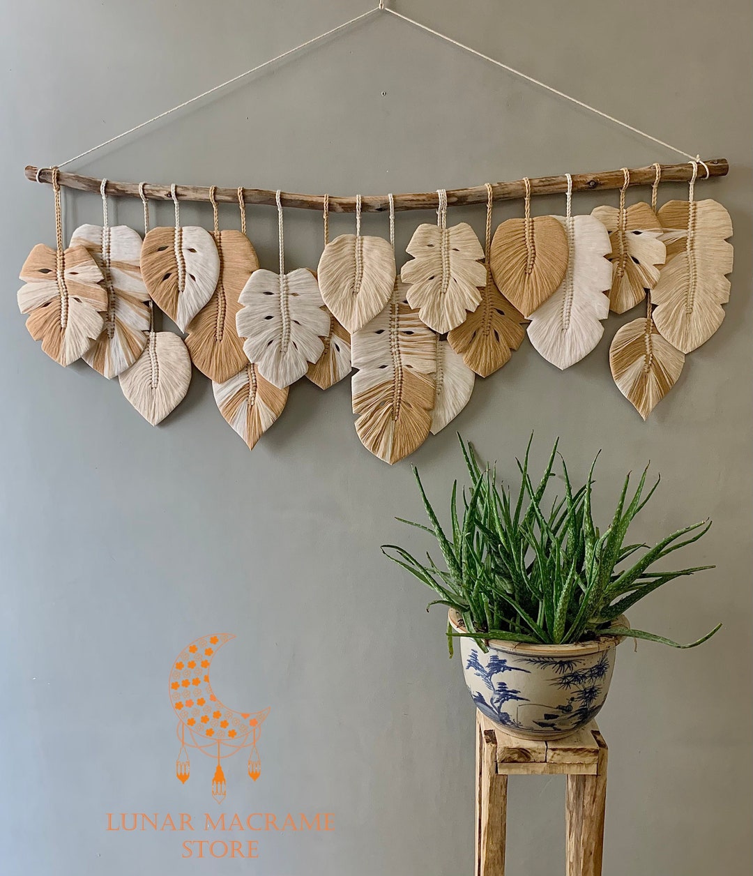 Large Boho Mixed Color Macrame Leaves Wall Hanging, Colorful Wall ...