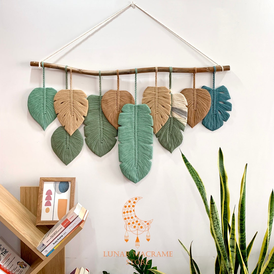 Monstera Macrame Leaves Wall Decor, Boho Leaves Macrame Headboard ...