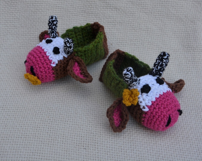 Crochet Slippers Pattern for Cow Slippers ADULT Size, Crochet Cow ...