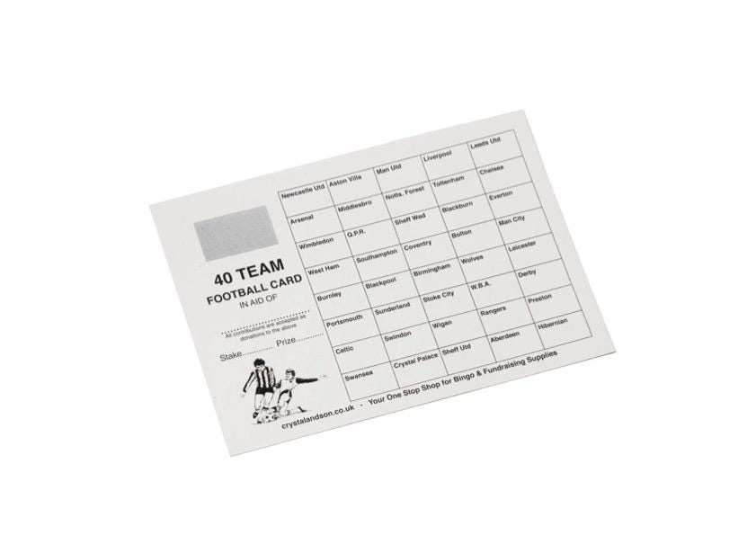 25 X 40 Team Football Scratch Cards A6 Black & White CHARITY ...