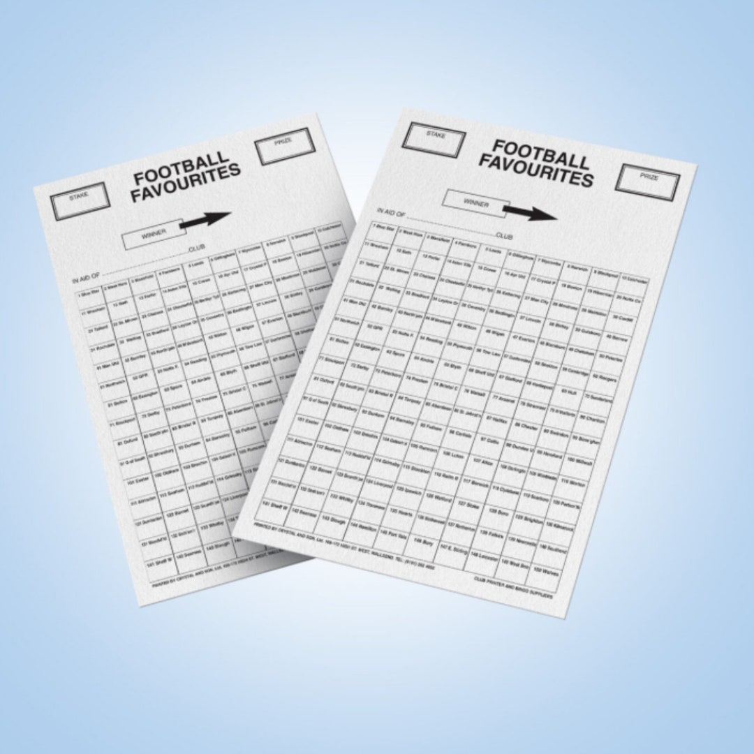 A4 150 Team Football Scratch Card Black & White CHARITY FUNDRAISING ...