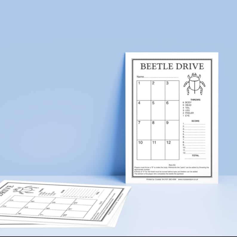 Beetle Drive Score Cards Pack of 50 A5 Size - Etsy