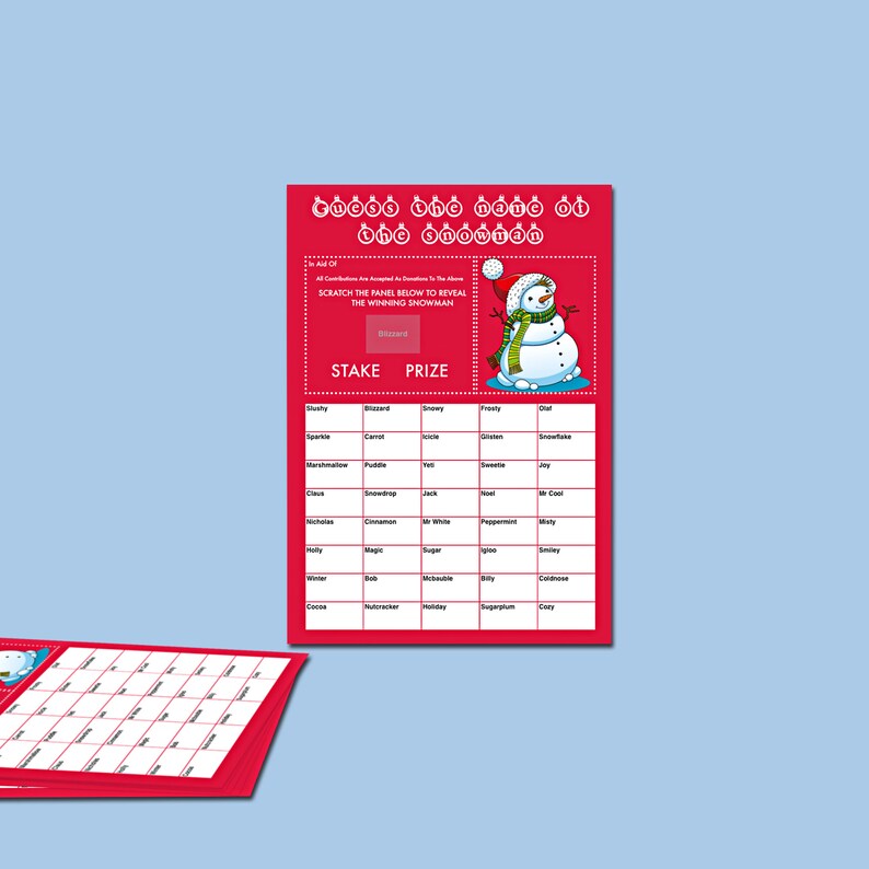 A4 Guess the Name of the Snowman Christmas Scratch Card 40 Square Full ...