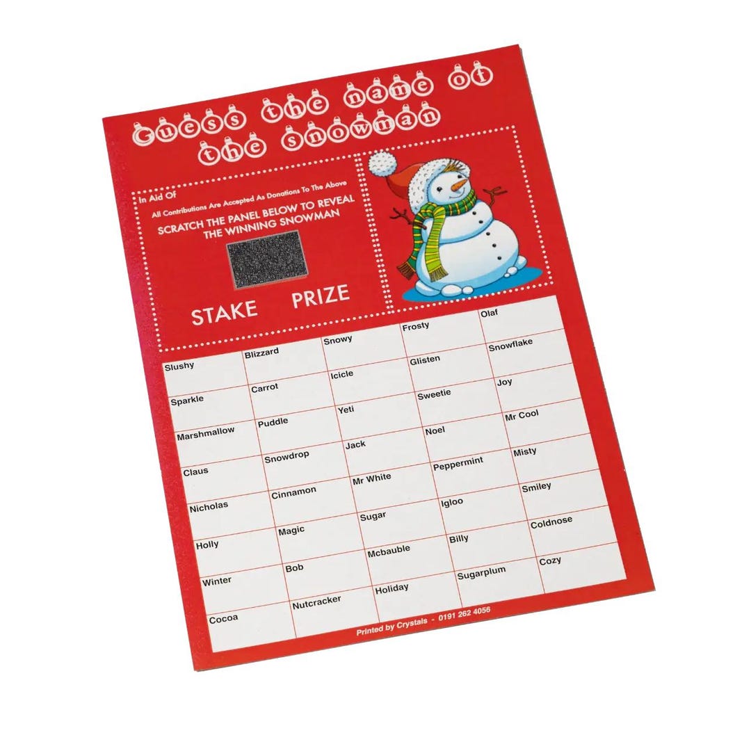 A4 Guess the Name of the Snowman Christmas Scratch Card 40 Square Full ...