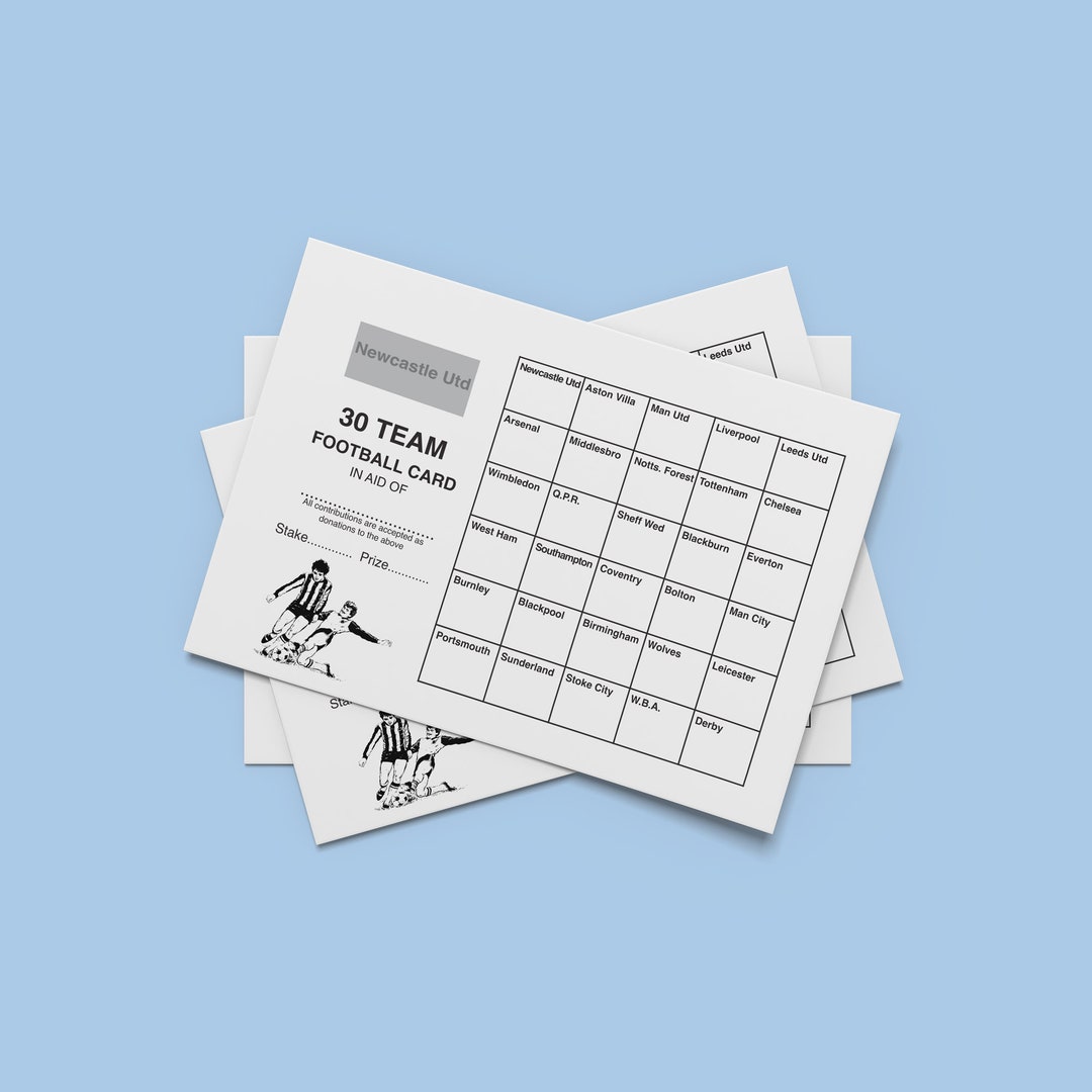 25 X 30 Team Football Scratch Cards A6 Black & White CHARITY ...