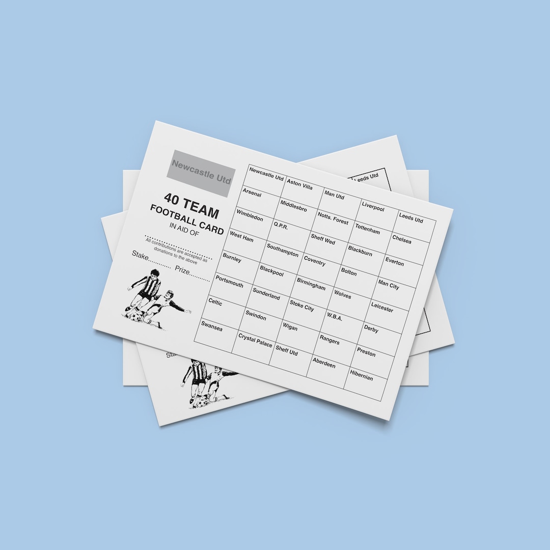 25 X 40 Team Football Scratch Cards A6 Black & White CHARITY ...