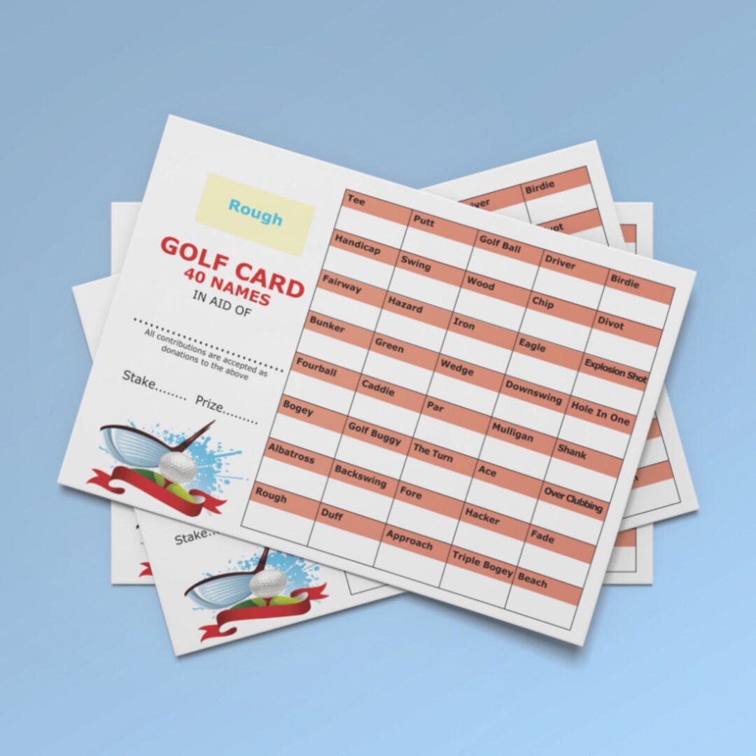 25 X 40 Square Golf Themed Scratch Cards A6 Full Colour CHARITY ...