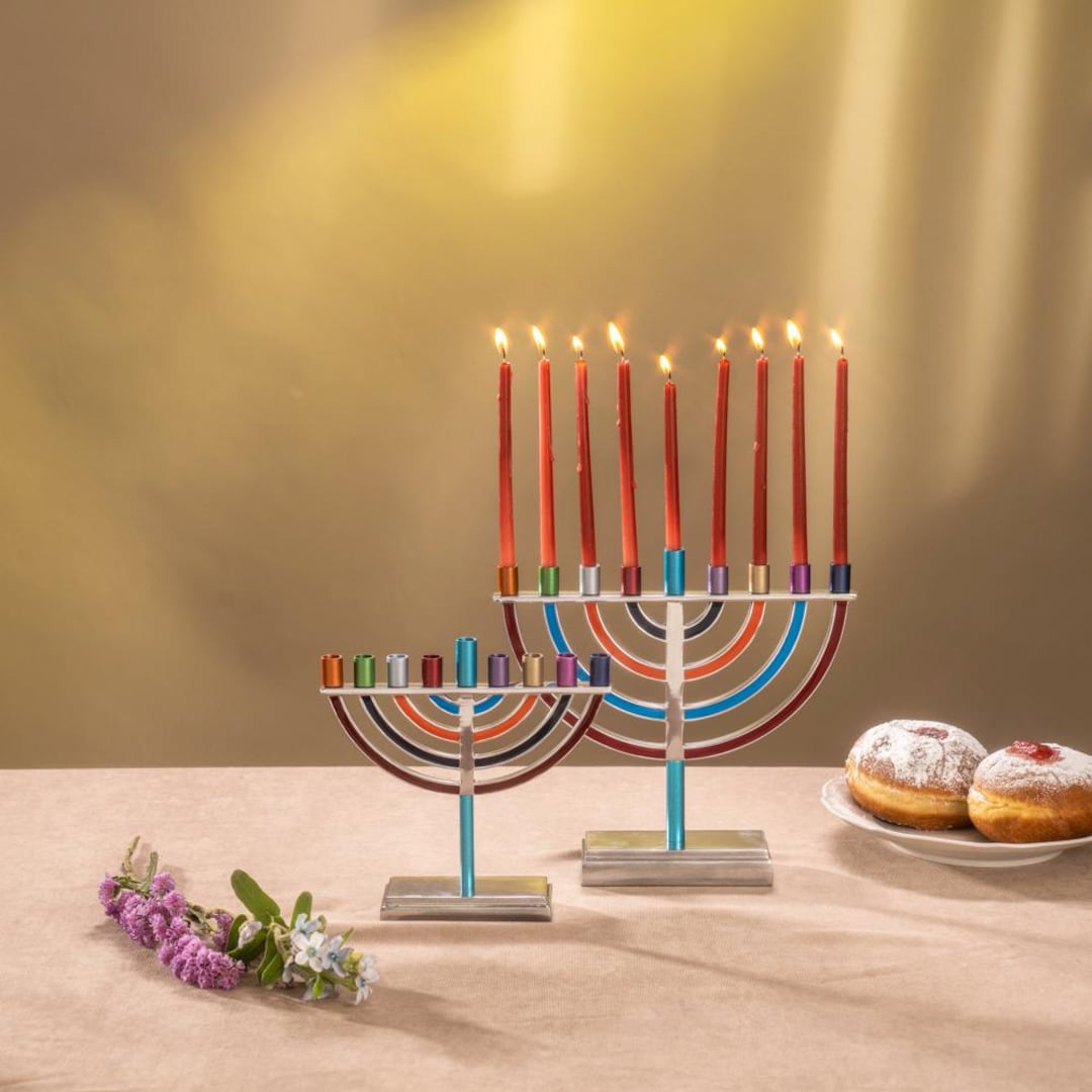 Yair Emanuel Modern Colorful Hanukkah Menorah 9 Branch - Handcrafted ...