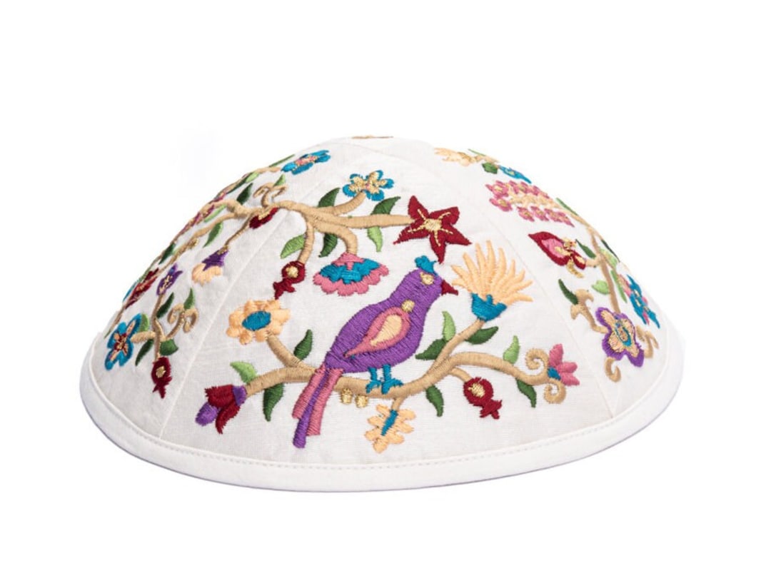 Yair Emanuel Bird and Flower Kippah for Shabbat - 7.5 Inch - Premium ...