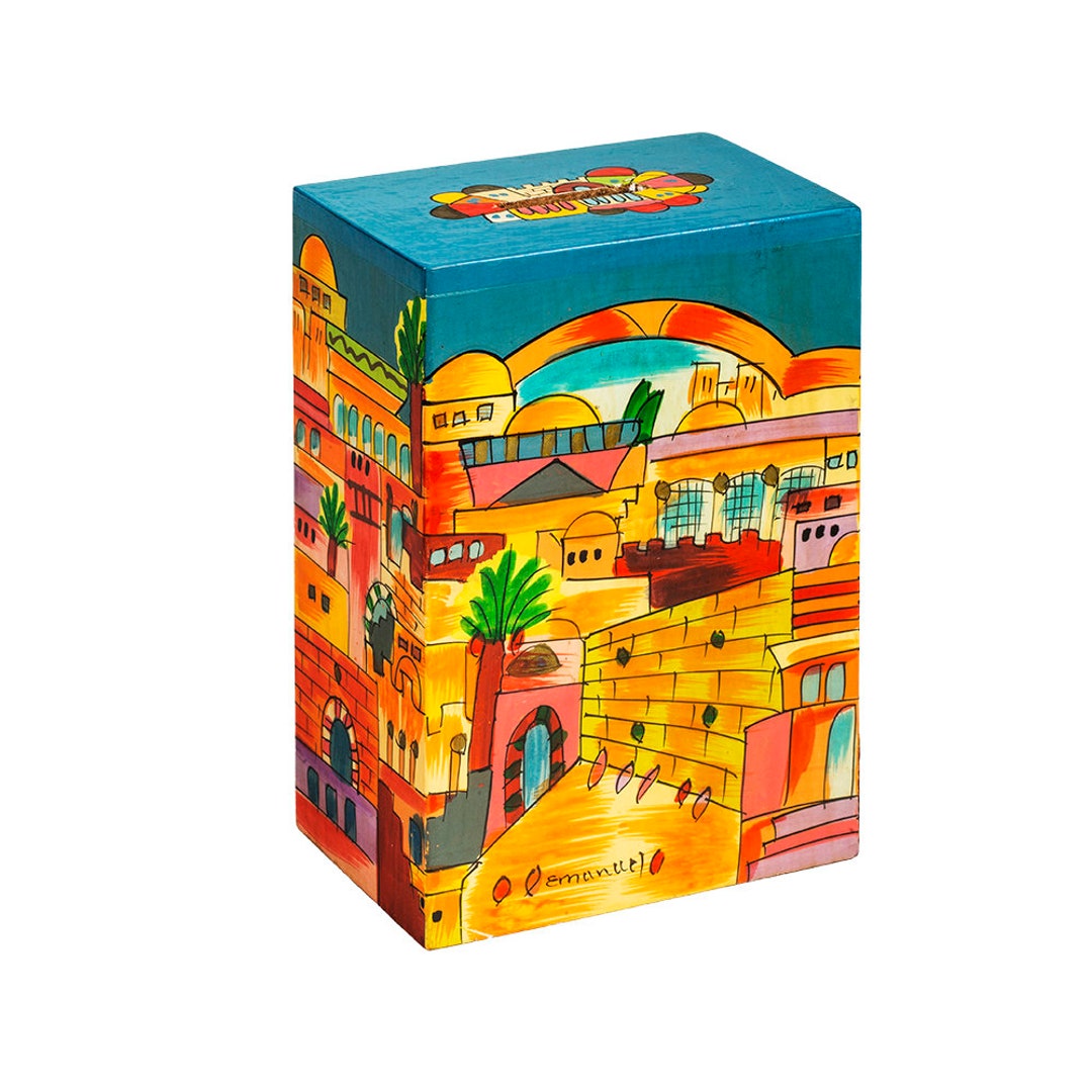 Yair Emanuel Hand-painted Tzedakah Box of Jerusalem Vista Jewish ...