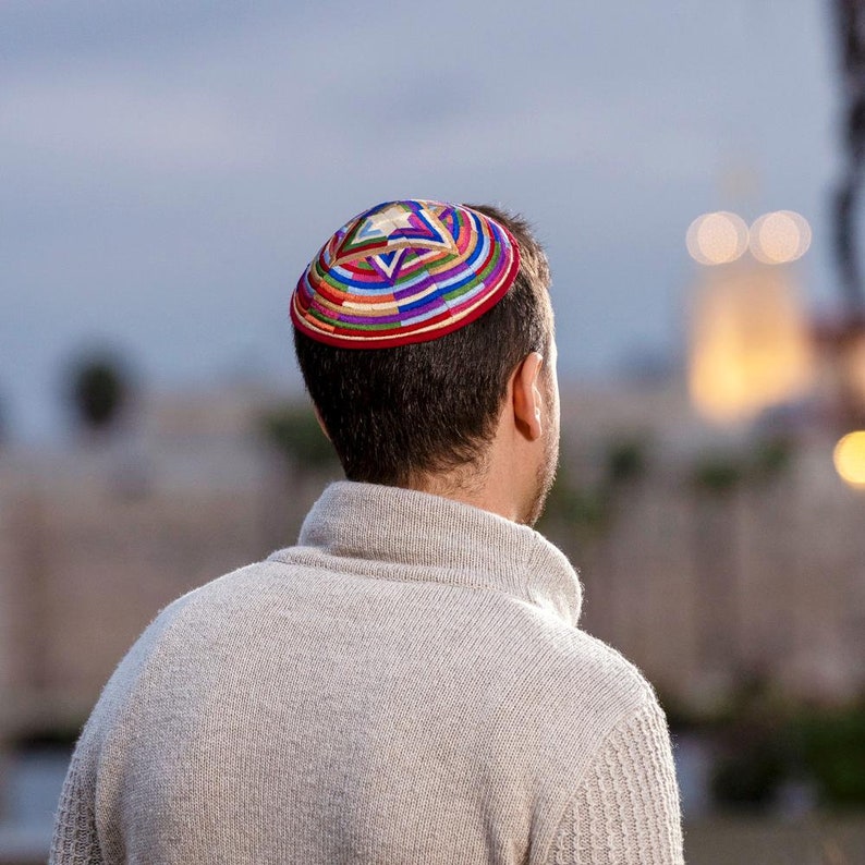 Yair Emanuel Jewish Kippah for Men - Star of David Yarmulke - 7.5 Inch ...