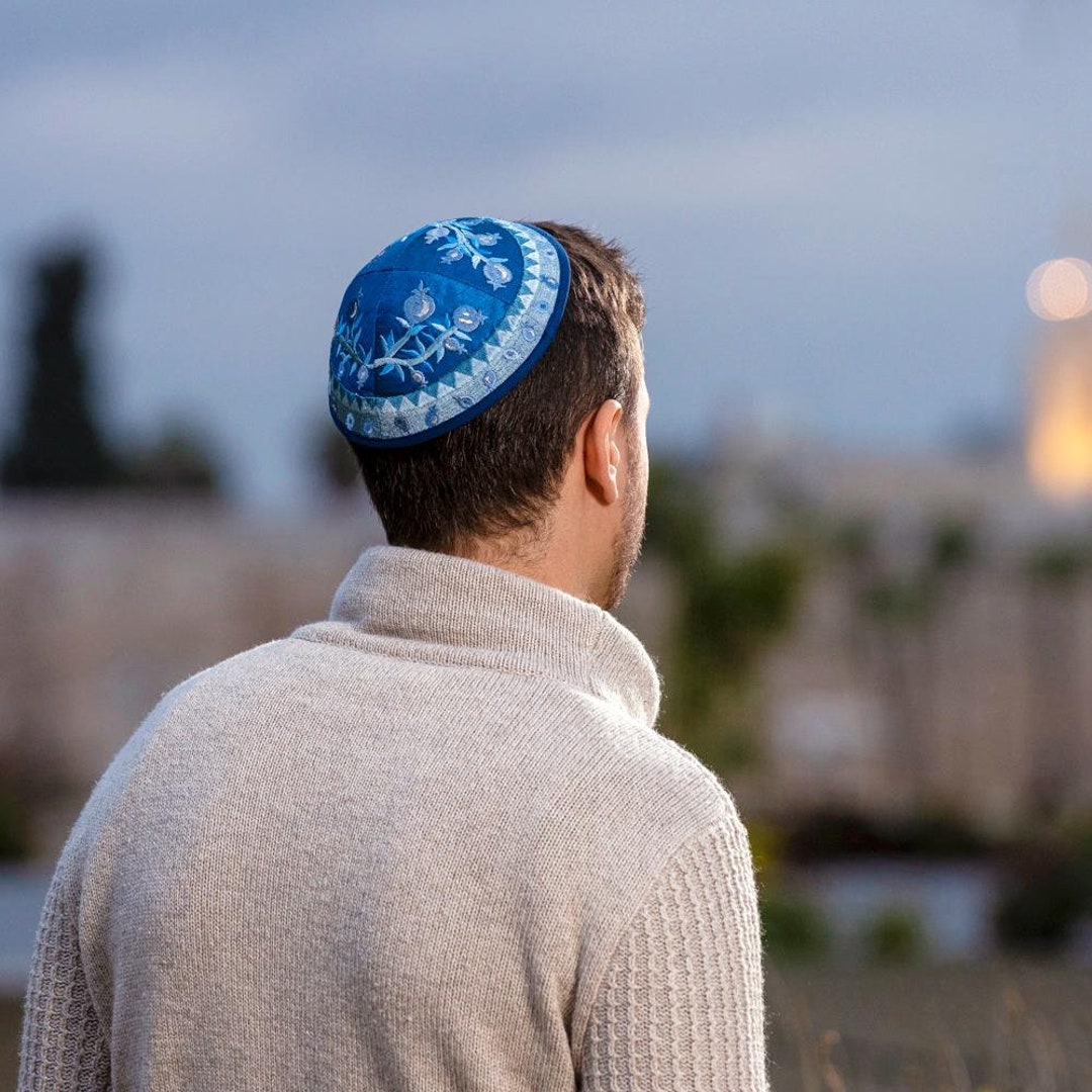 Yair Emanuel Kippah Men - Premium Silk Embroidered Yarmulke - 7.5 Inch ...