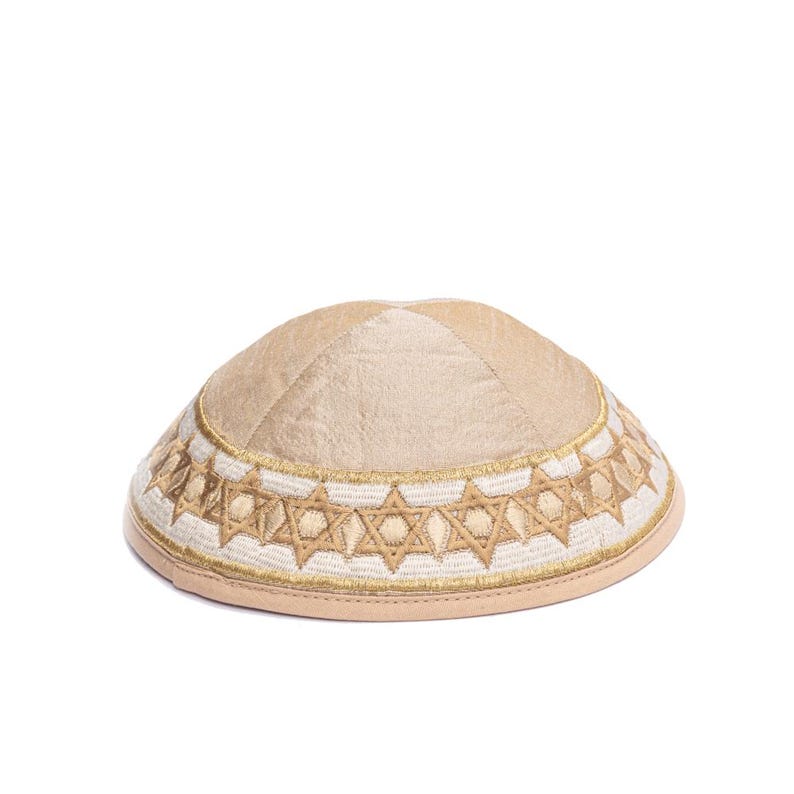 Yair Emanuel Gold Jewish Kippah for Men and Women - 7.5 Inch - Premium Silk Embroidered Yarmulke ...