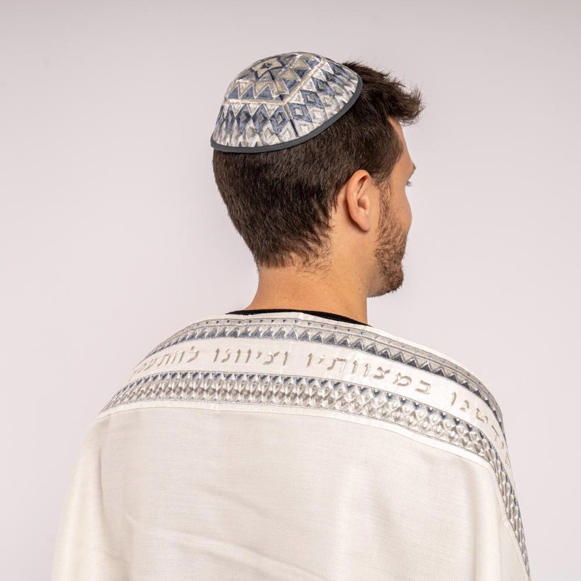Yair Emanuel Modern Tallit Prayer Shawl Set Silver Embroidery - Bar ...