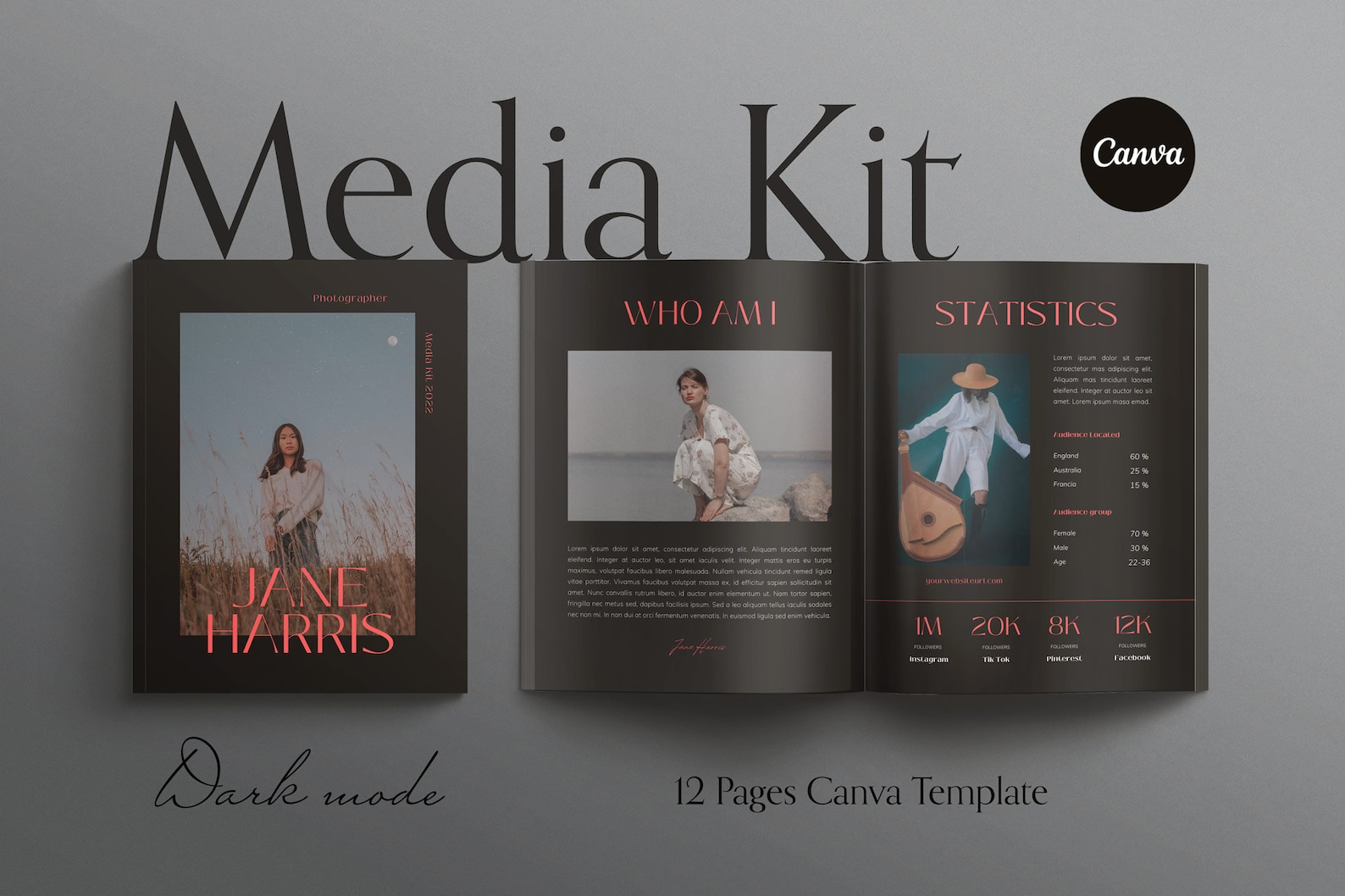 DARK MODE | Media Kit Canva Template for Content Creators, Bloggers and ...