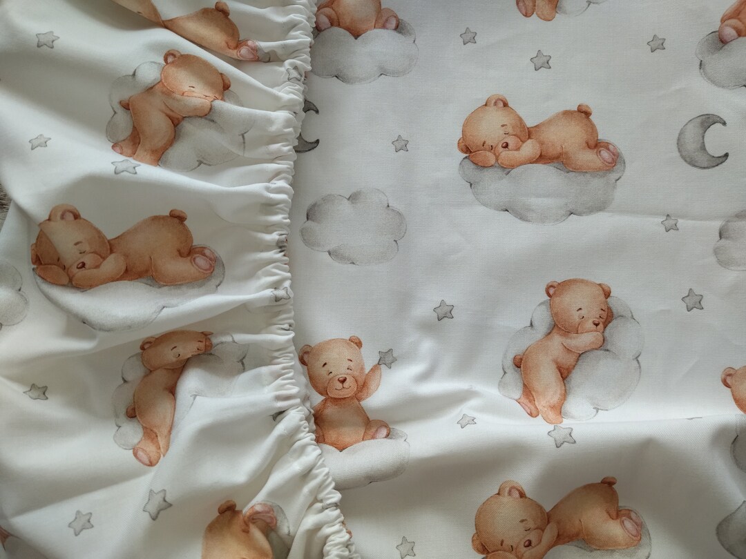 Teddy Bear Crib Sheet Neutral, Nursery Fitted Premium Cotton Sheets ...