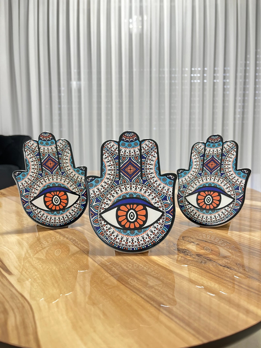 HAMSA Hand With Evil Eye Hamsa Ceramic Evil Eye Stand on a Table ...