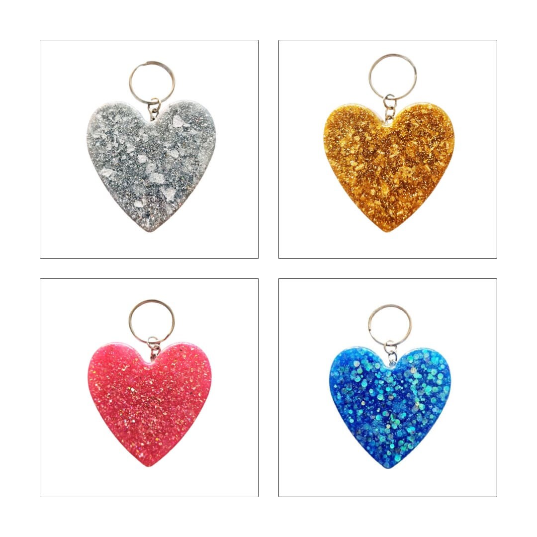 Glitter Heart Keychain Epoxy Resin Pocket Hug Handmade Unique Gift ...
