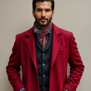 Men Tweed Red Coat Stylish Winter Long Trench Coat Man Vintage ...