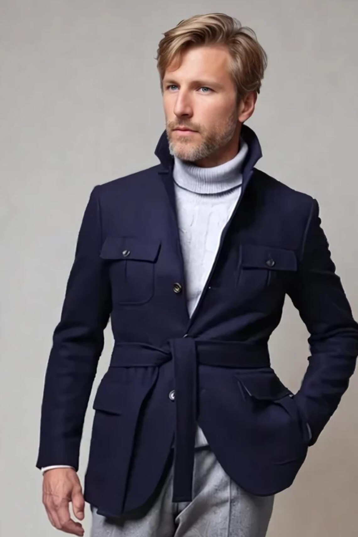 Men's Vintage Tweed Shacket: Dark Navy Blue Wool Safari Jacket - Etsy