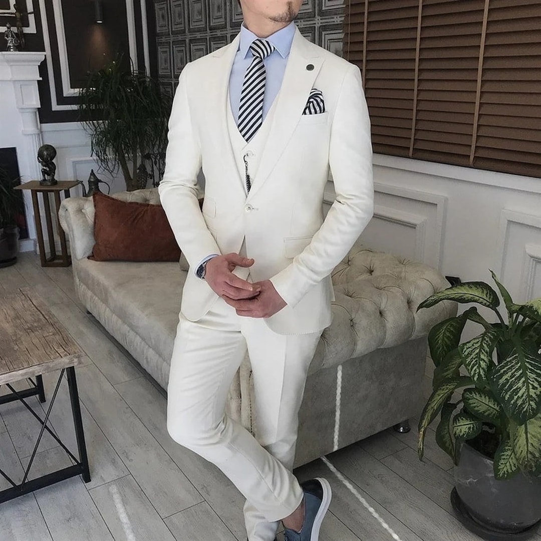 Men's White Three Piece Suit: Slim Fit Formal Dinner Suit - Etsy
