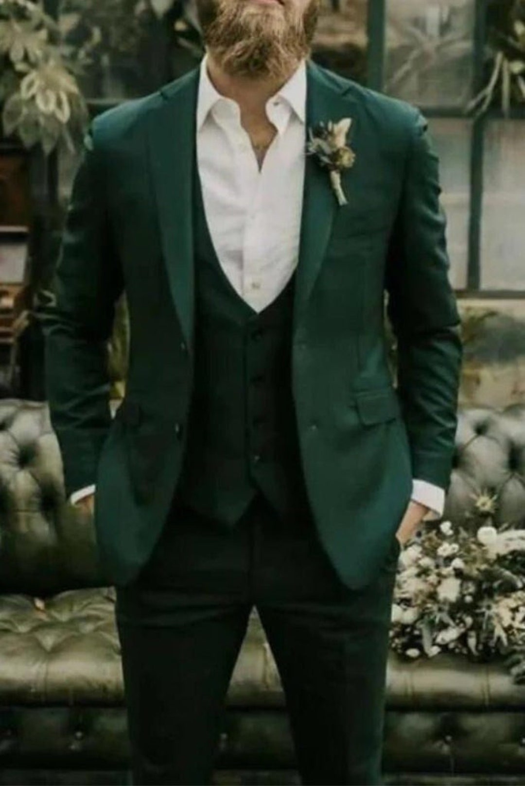 Mens Emerald Green Three Piece Suit Wedding Suit Dinner Suit Formal ...