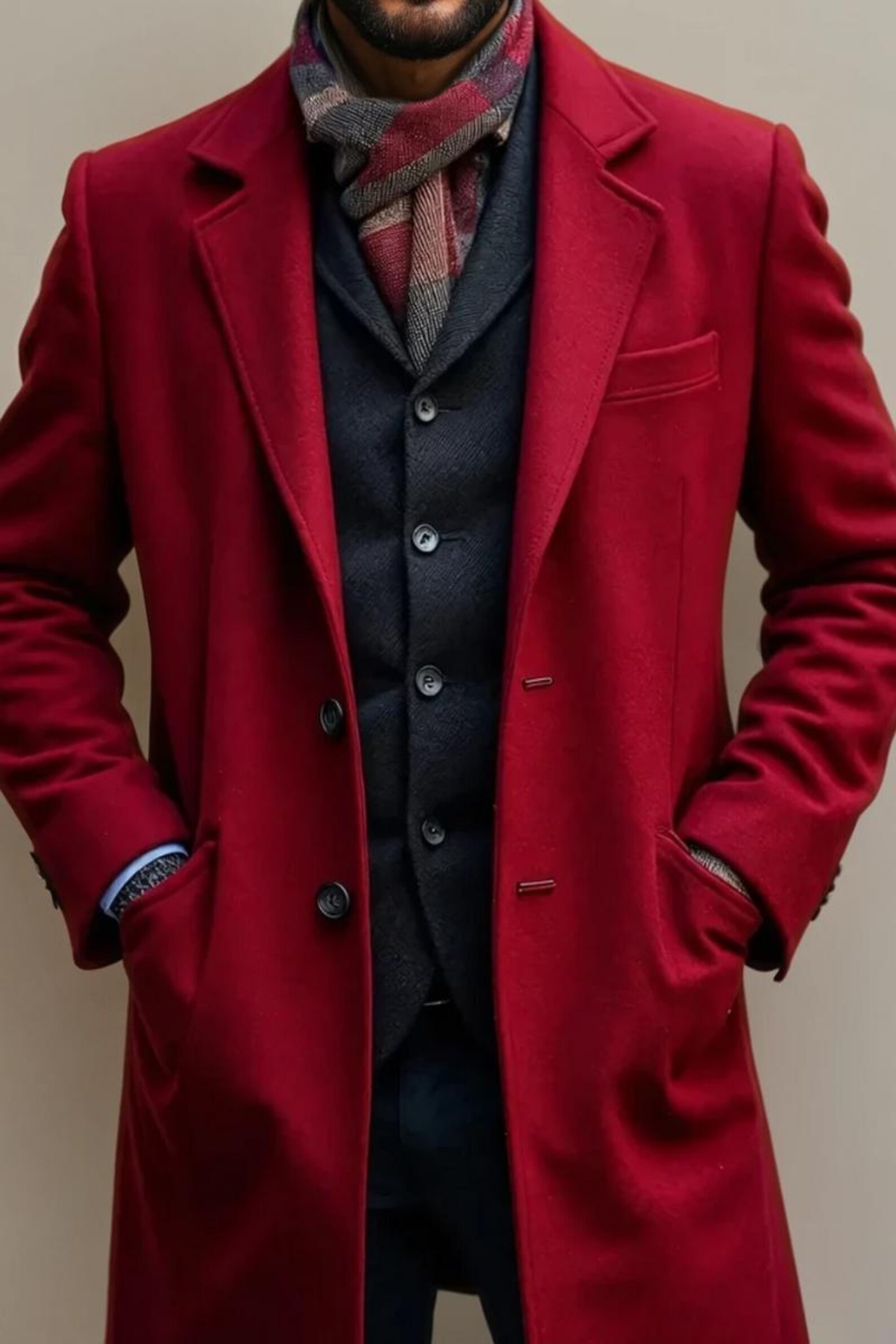 Men Tweed Red Coat Stylish Winter Long Trench Coat Man Vintage ...
