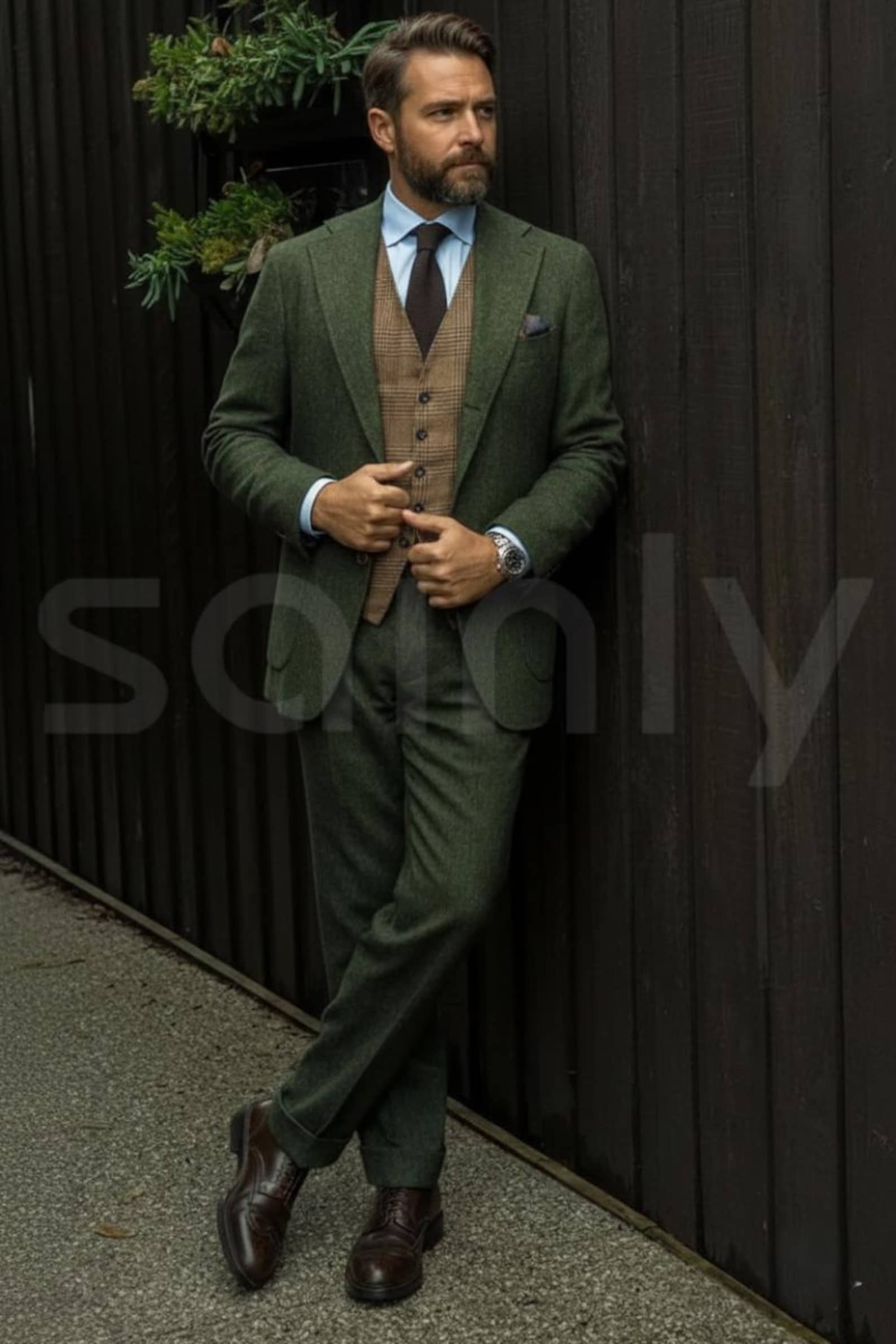 Men Olive Green Tweed Two-piece Suit – Winter Wedding Wear Outfit - Etsy