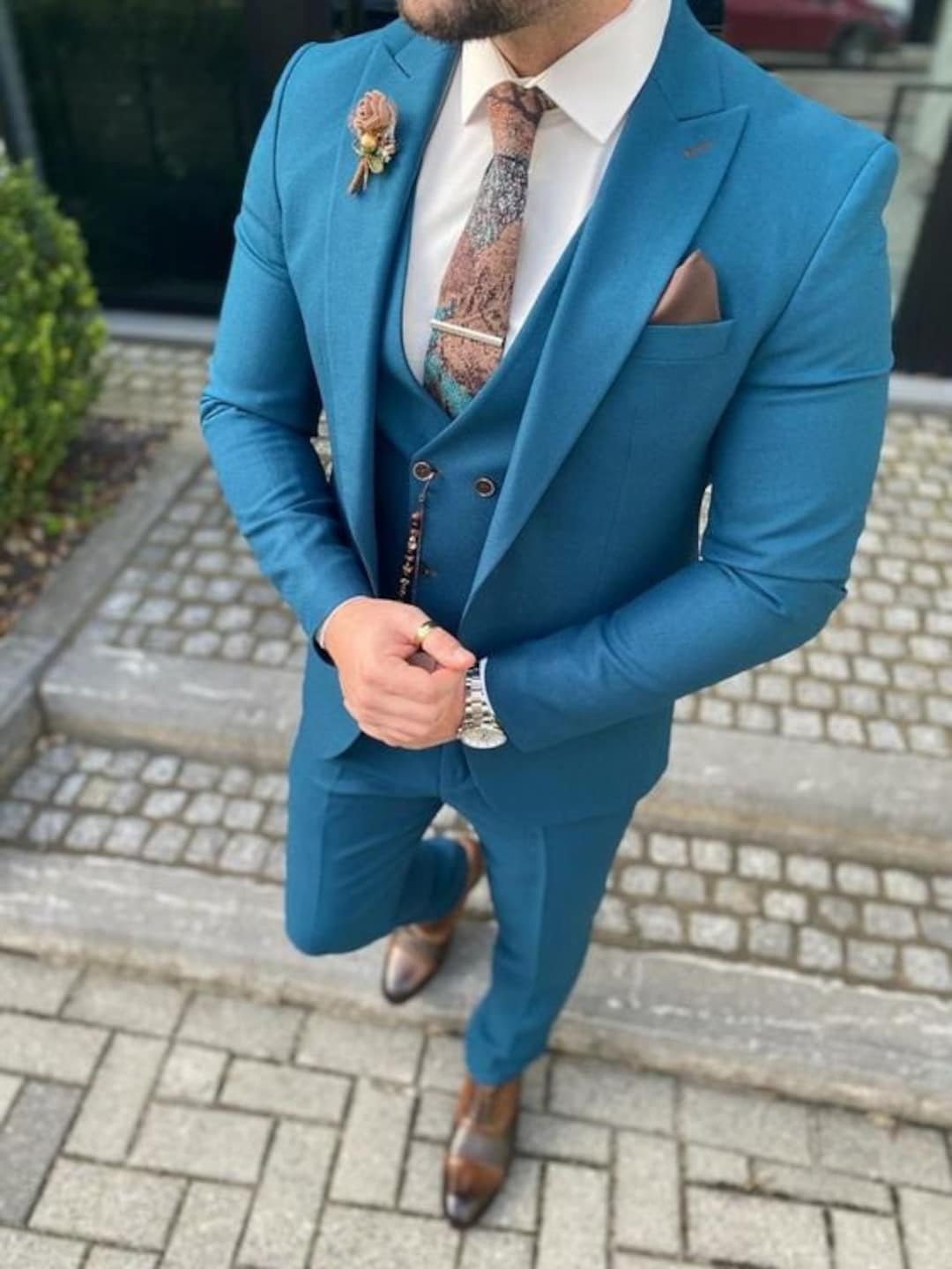 Suits for Men, Teal Blue Three Piece Wedding Suit, Formal Fashion Slim ...