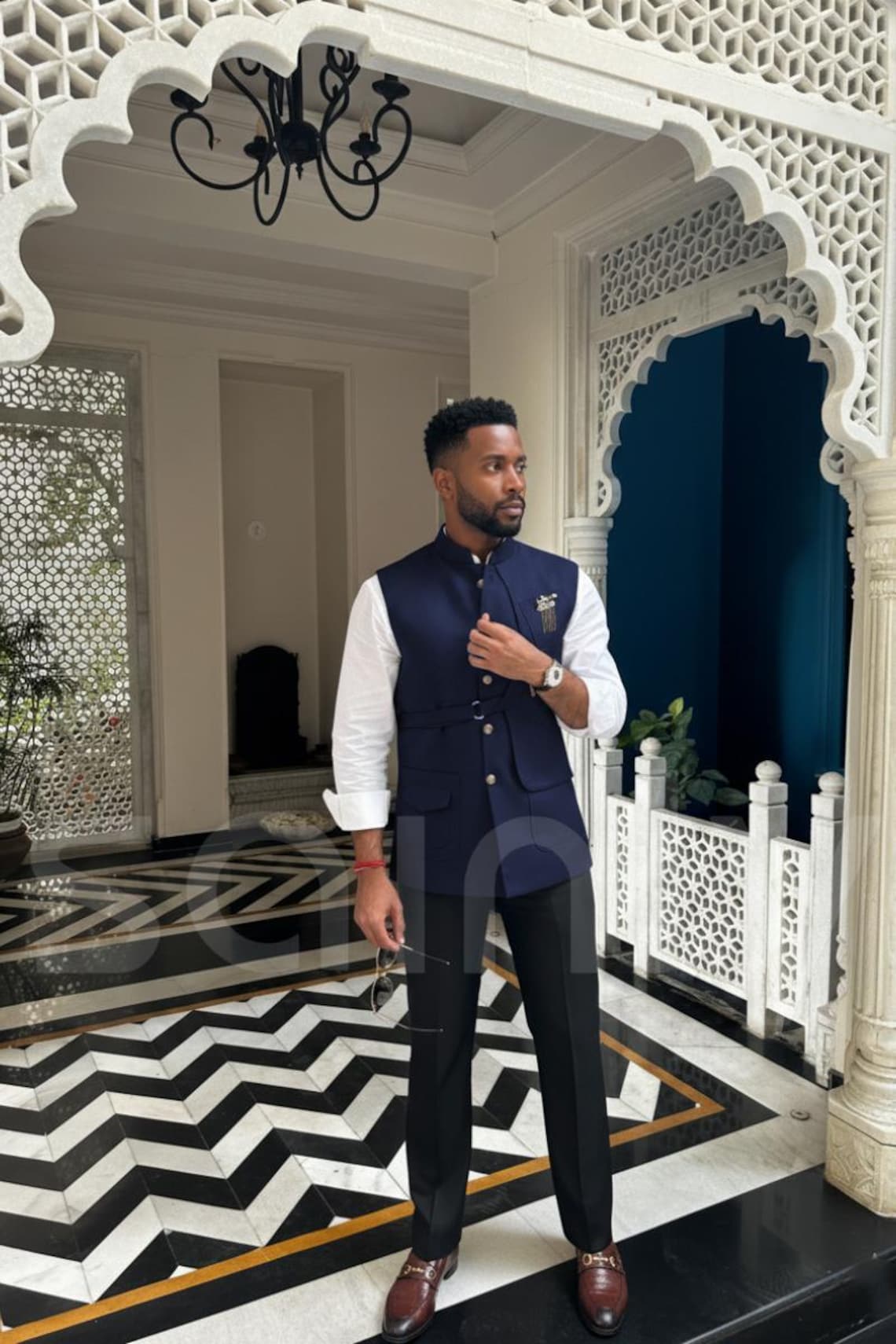 Men Navy Blue Nehru Jacket – Traditional Indian Wedding, Reception and ...