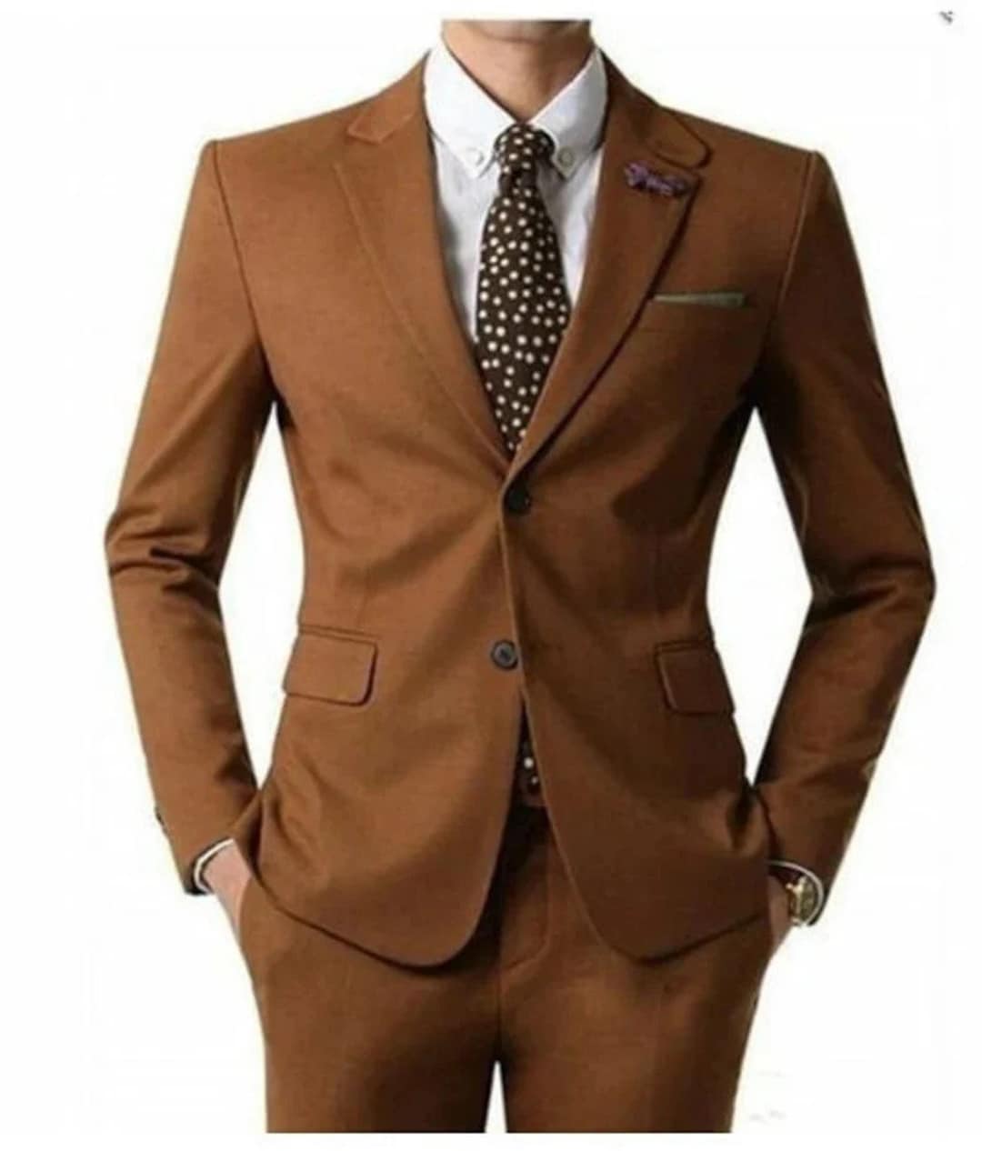 Men Suits Brown 2 Piece Wedding Suit, Formal Fashion Slim Fit Suit ...