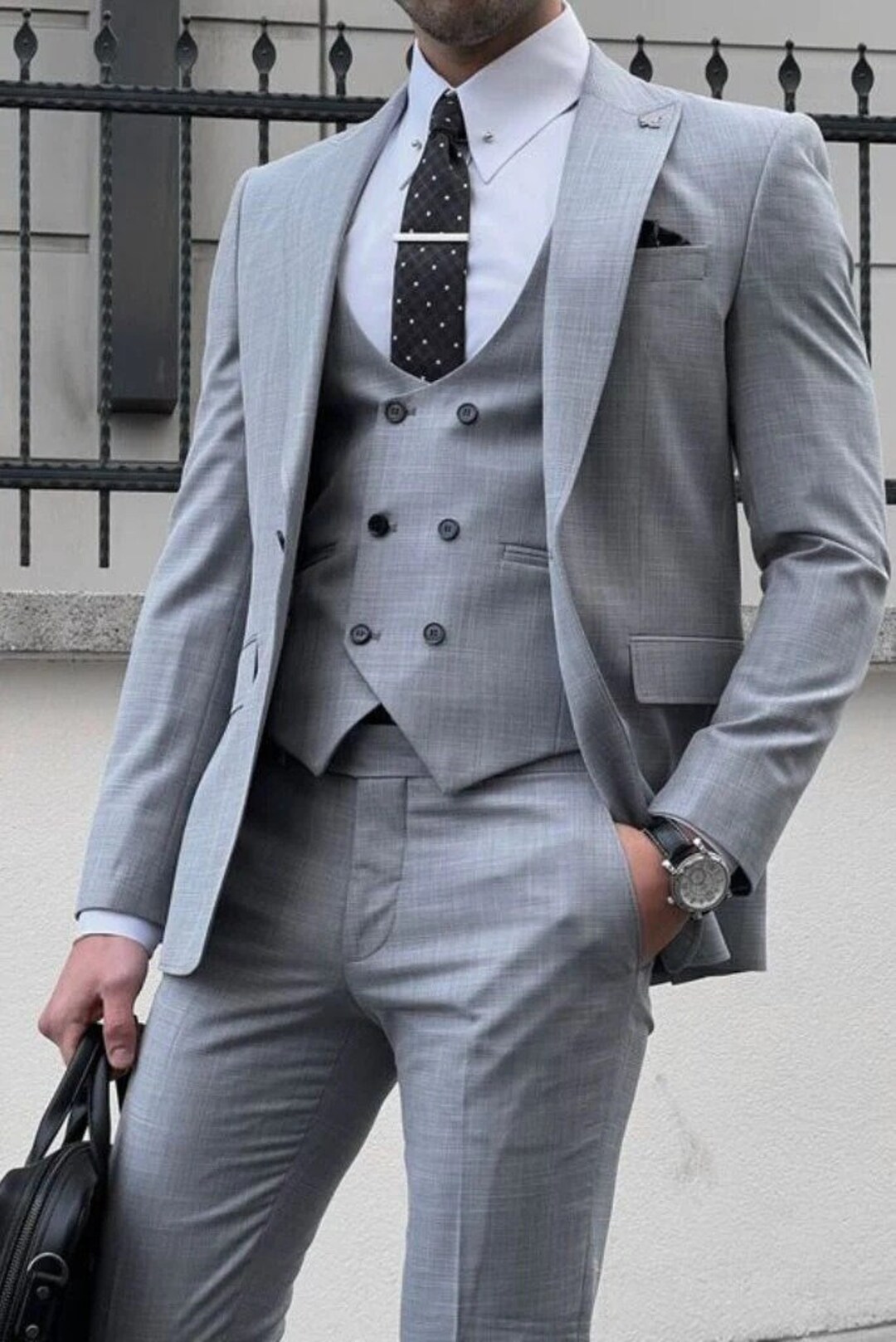 Man Premium Grey Suit Formal Three Piece Suit Wedding Suit Stylish Grey ...