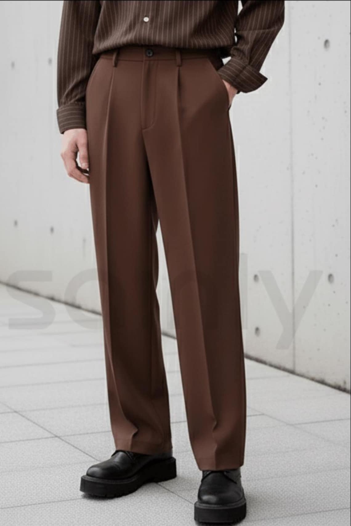 Men’s Syrup Brown Straight Fit Korean Pants – Mid Rise Casual Trouser ...