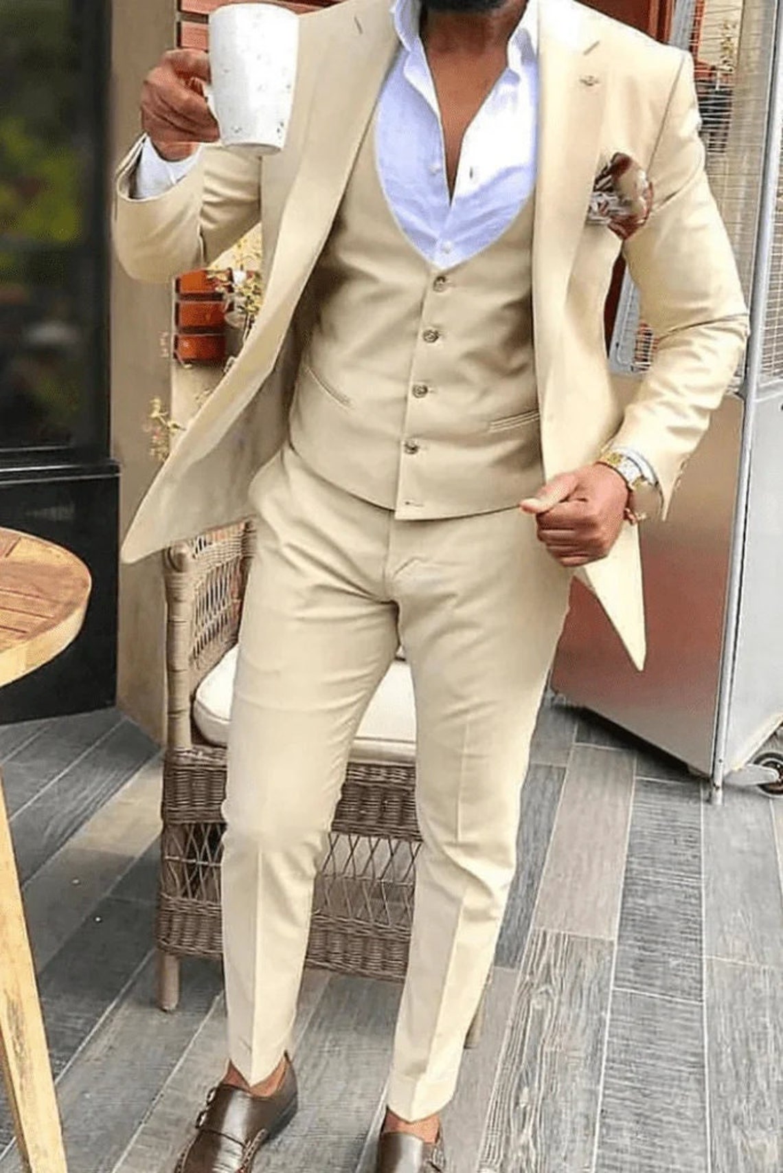 Luxury Three Piece Cream Peak Collar Mens Suit for Wedding - Etsy