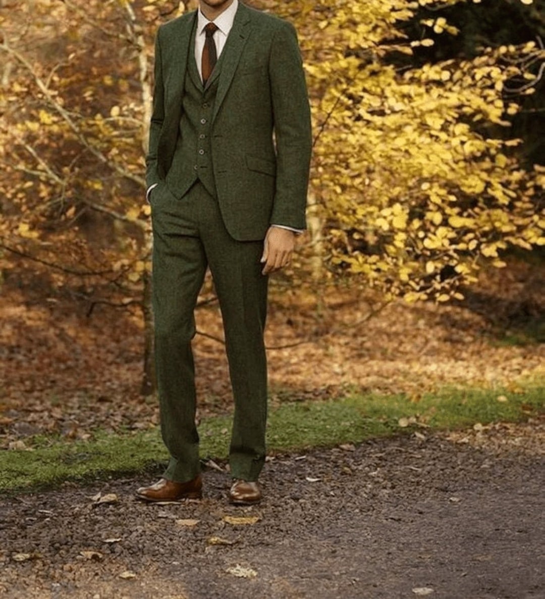 Men Tweed Green Suit Tweed Wedding Suit 3 Piece Suit Wedding Suits Men Dinner Suits Groom