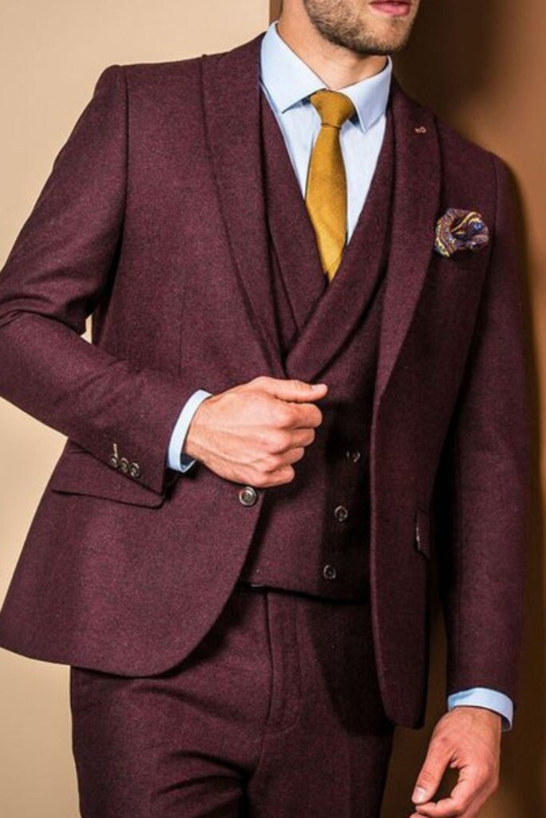Mens Tweed Winter Suit Maroon Tailoring Suits Dinner Elegant Winter ...