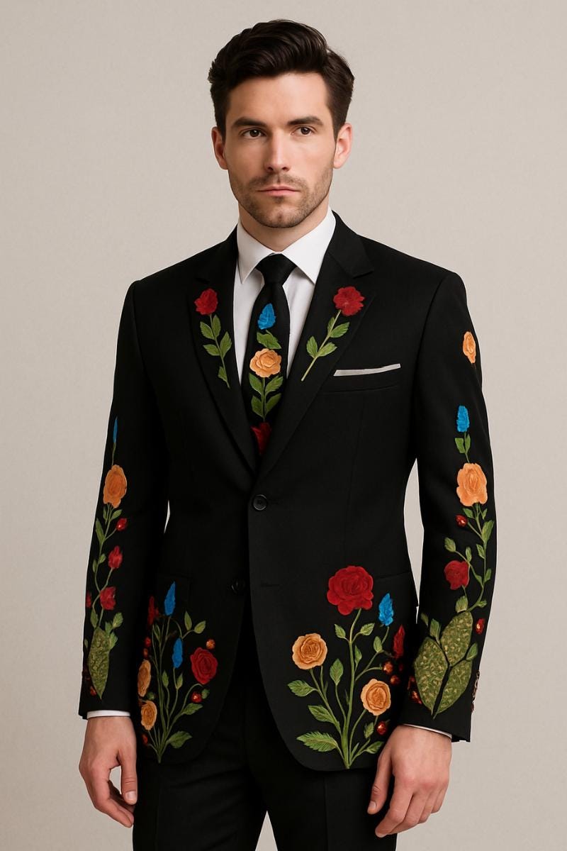 Men's Floral Embroidery Blazer: Cocktail Western Jacket - Etsy