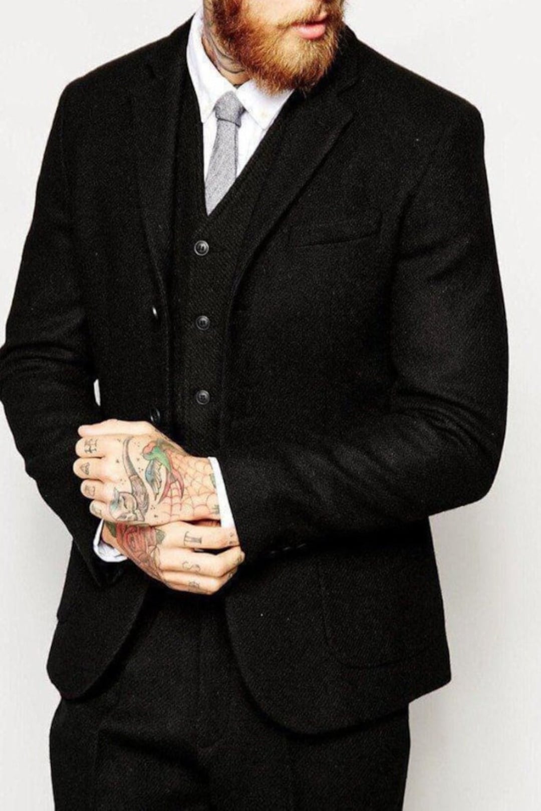Men Black Tweed Suit Winter Dinner Suit Formal Fashion Suit Slim Fit ...