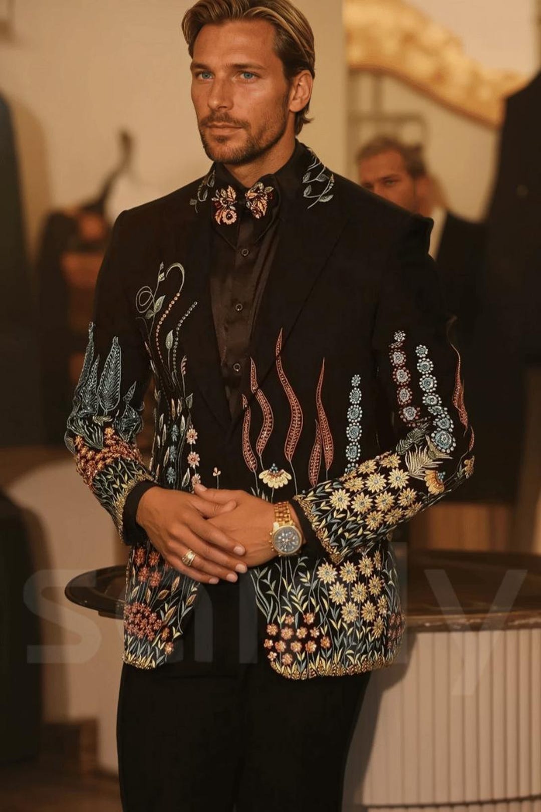 Men’s Black Floral Embroidery Blazer – Wedding, Dinner Party and ...