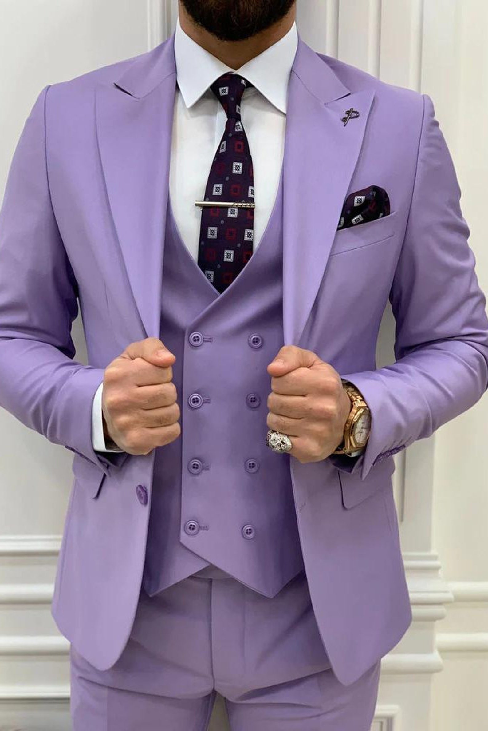 Men Purple 3 Piece Suits Wedding Suit Grooms Wear Suit Party Wear Suit ...