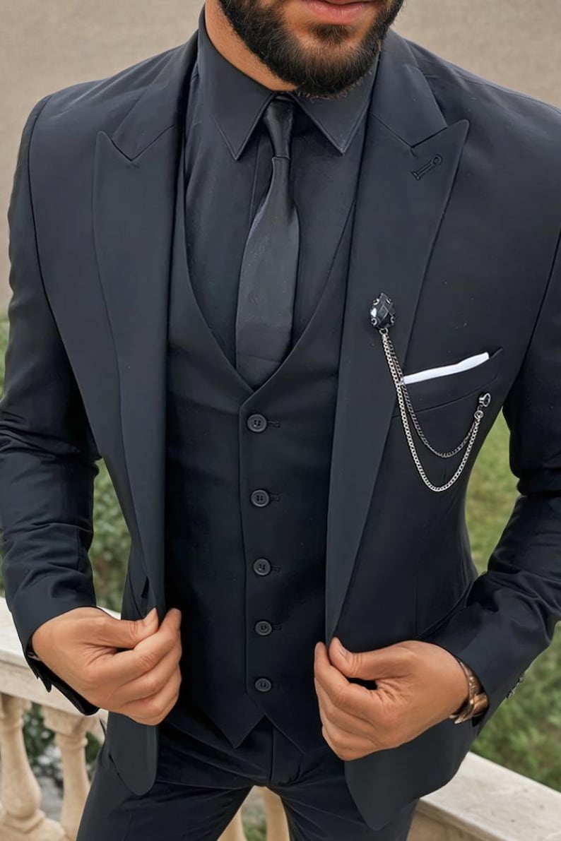 Mens Black Three Piece Suits Designer Wedding Dinner Party Wear Suit ...
